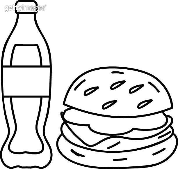 mushroom salsa sauce burger with soft drink outline concept, Wild ...