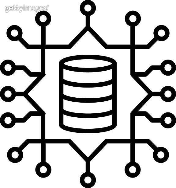 Machine Learning Database concept, MLDB vector line icon design, predictive modeling or adaptive ...