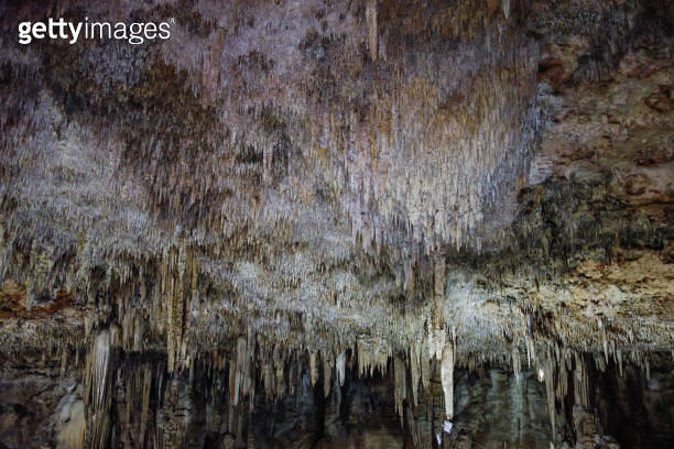 underground Cenote Choj Ha. Cave with stalactites and stalagmites ...