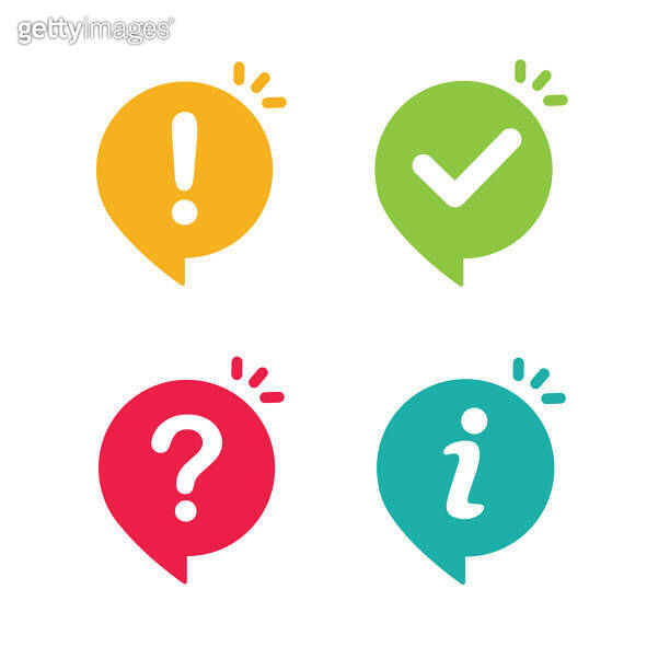 Icon set of check mark, question mark, exclamation point, information ...