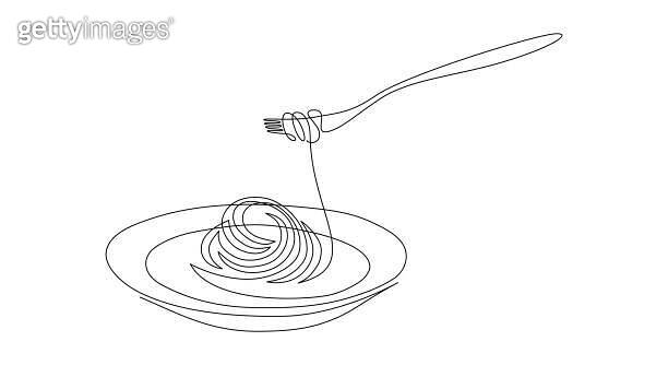 Pasta and spaghetti in One Continuous line drawing. Italy noodle on ...