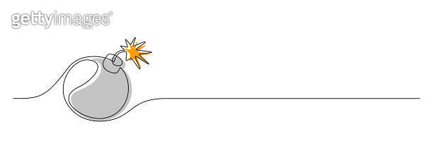 Bomb with burning fuse in one Continuous line drawing. Stress explosion ...