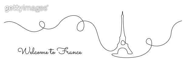 Continuous one line drawing of Paris Eiffel tower. French landmarks and ...