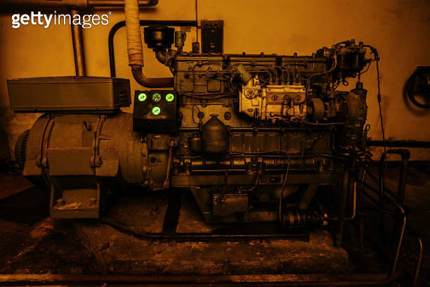 Old rusty diesel power generator in abandoned Soviet bunker (1923422823 ...