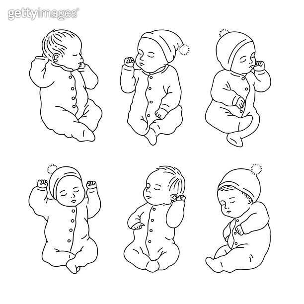 Line art baby vector set. Hand drawn newborn clipart. Baby boys and ...