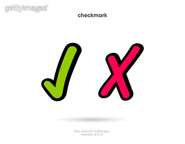 Checkmark, confirm, approve, appreciate, like symbol. Decline, reject ...