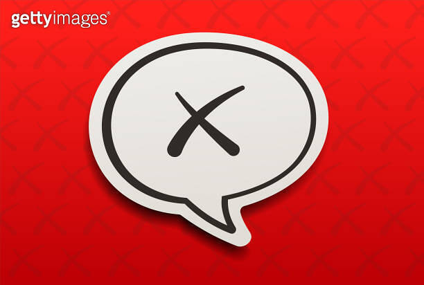 3D hand draw realistic wrong check mark sign in speech bubble on a red ...