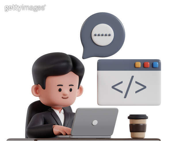 programmer in black formal wear typing programming software code ...