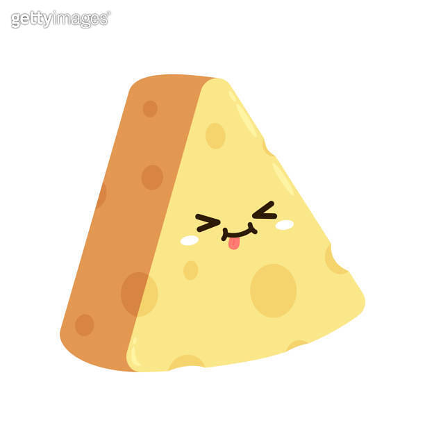 Cute happy cheese character. Funny food emoticon in flat style. Dairy ...