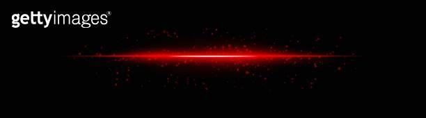 Intense red horizontal light beam with glowing particles and soft ...