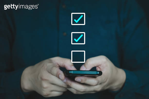 Checklist concept, checking mark on the check boxes on app, Digital ...