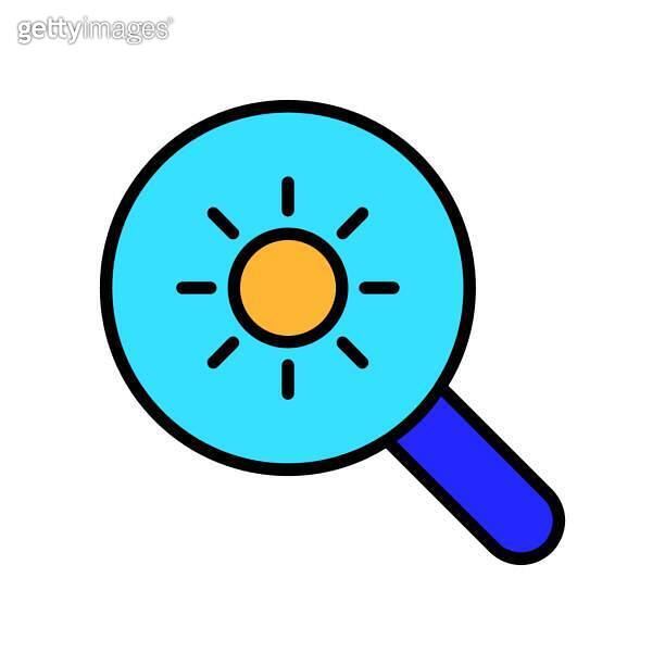 Sun protection set icon. Magnifying glass, sun, UV rays, sunscreen ...