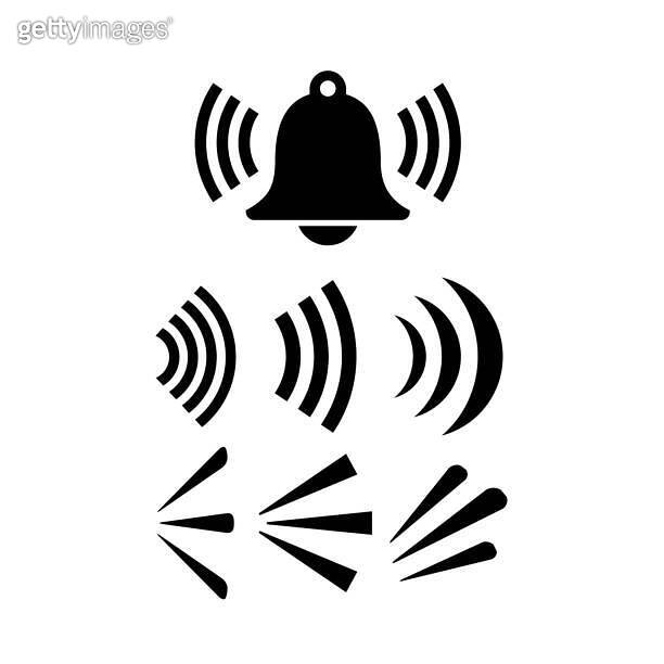 Ringing bell icon and sound signal waves 이미지 (2119166495) - 게티이미지뱅크
