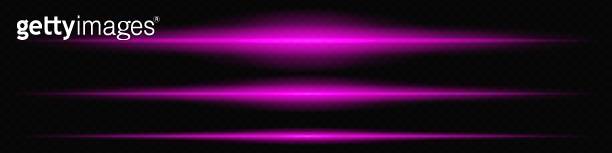 Glowing purple laser beam horizontally across a dark transparent ...