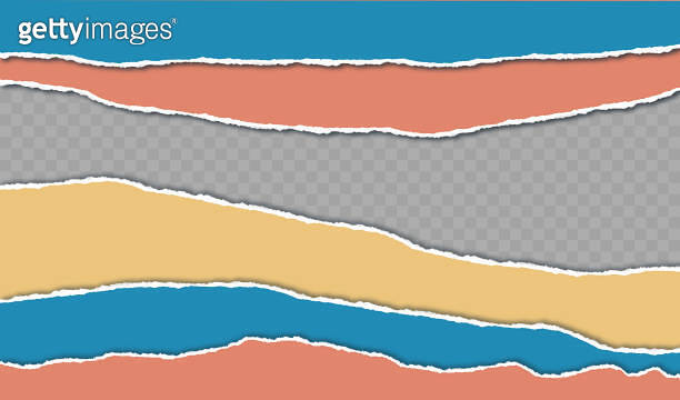 Torn horizontal color paper strip with shadow on transparent background ...