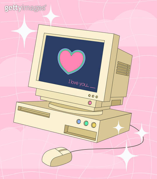 Y2k retro computer monitor, dimensional drawing of vintage pc screen ...