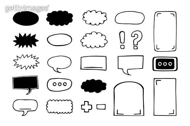 Set of comic frames, text boxes and speech bubbles. Freehand doodle ...