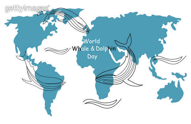 World Whale Day. Silhouettes of whales on a world map. Vector ...