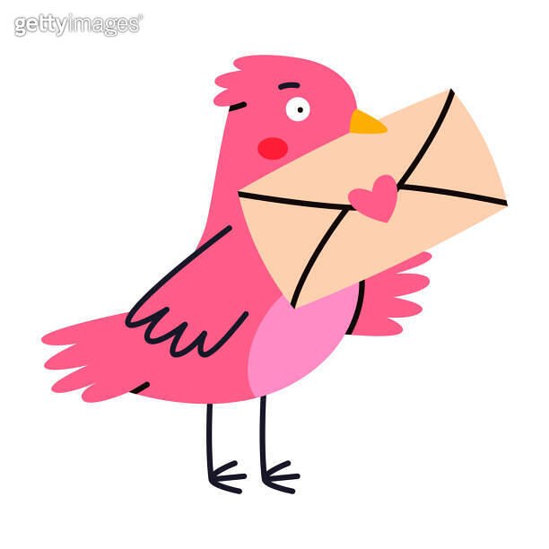 Pink Bird Carry Letter Envelope Flying with Post Vector Illustration ...