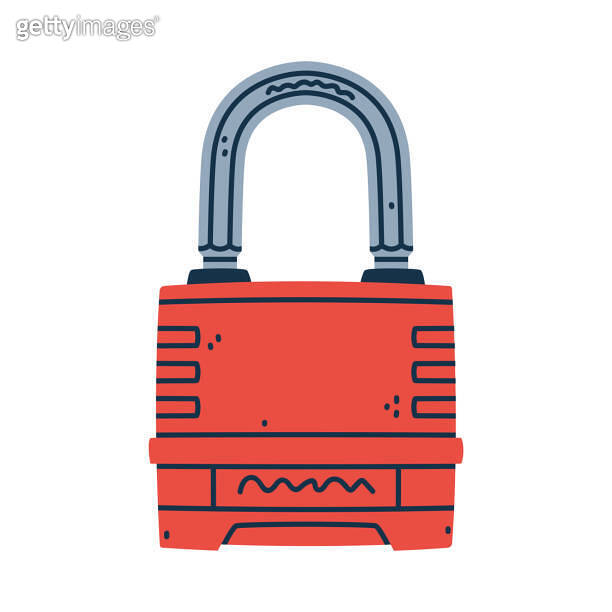 Red Metallic Padlock as Portable Lock with Shackle Vector Illustration ...