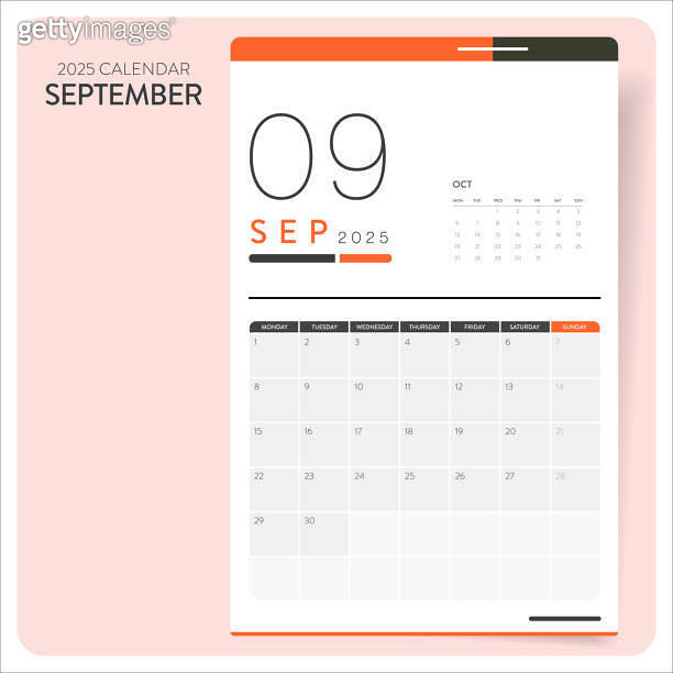 Calendar September 2025 template vector. Desk, wall calender for print ...