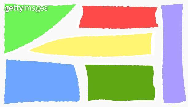 Collection of torn pieces of paper in a cell on an isolated background ...