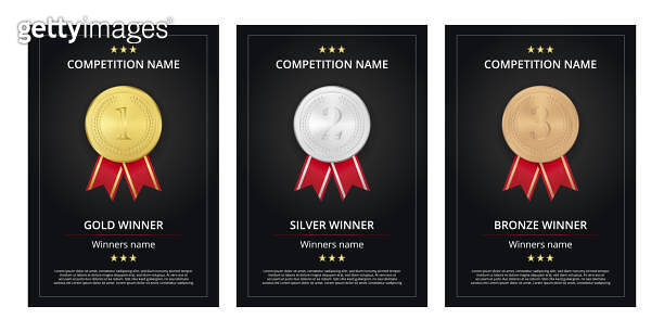 Sports competition winners banner, vector flyer layout with golden ...