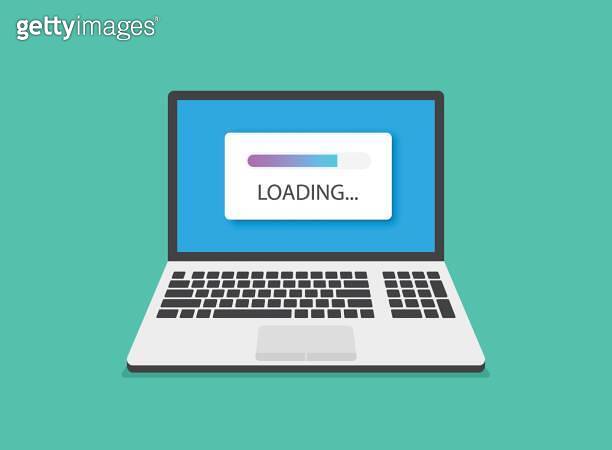 Laptop loading process icon in flat style. Software update vector ...