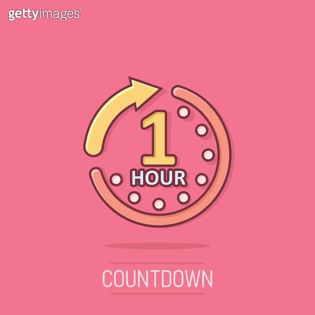 1 hour clock icon in comic style. Timer countdown cartoon vector ...