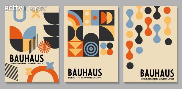 Retro Bauhaus inspired Geometric post modern layout set vector 이미지 ...