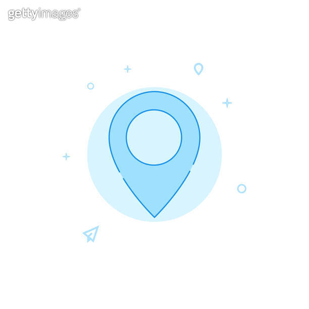 Map pin, location flat vector icon. Filled line style. Blue monochrome ...