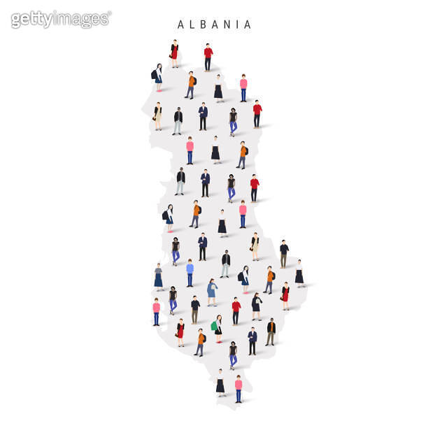 Albania population map. Large group of people in a shape of Albanian ...