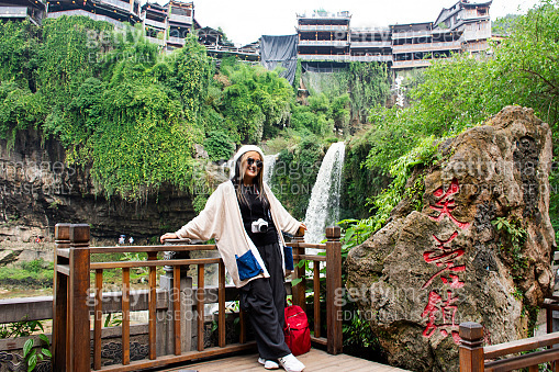 Furong Zhen Tujia ancient town and waterfalls at Yongshun city in Hunan ...