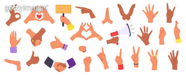 Human hands gestures in different interpretations, isolated on white set of vector illustration ...