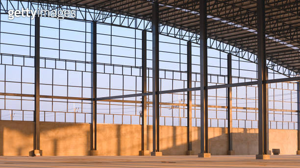 Steel wall framework structure with metal columns and curve roof inside ...