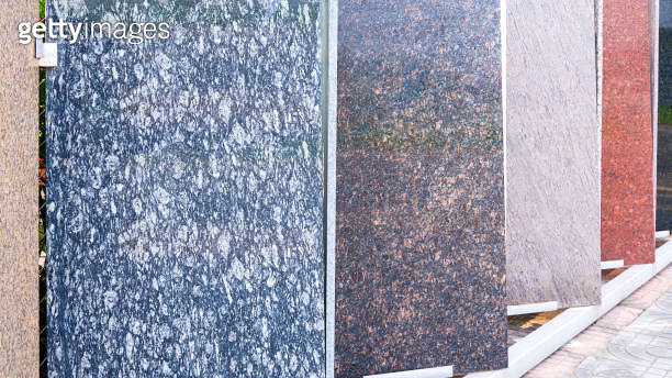 Various marble slabs sample on showing rack display stand in zig zag ...