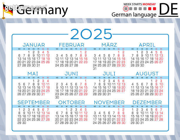 German horizontal pocket calendar for 2025. Week starts Monday ...