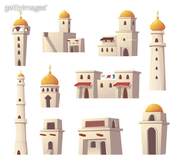 Islamic buildings. Towers columns arches authentic traditional islamic ...