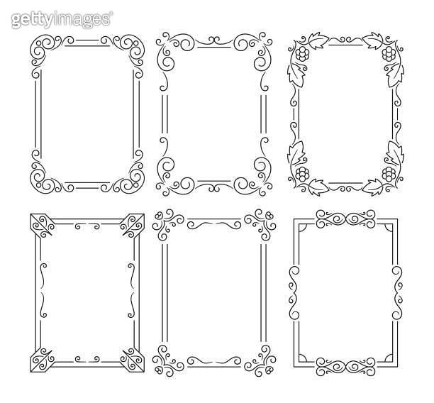 Vintage Linear Frames. Classic Antique Borders, Design Elements With ...