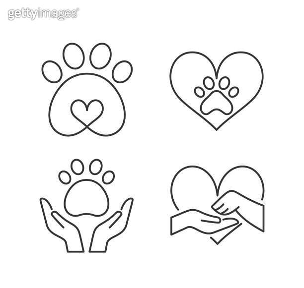 Simple Line Icons Representing Love For Animals, Include A Paw Print ...