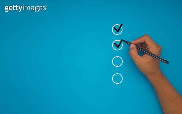 Handwriting check box on a blue background. Checklist and choice ...