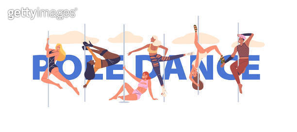 Diverse Group Of People Performing Various Pole Dance Moves. Poster ...