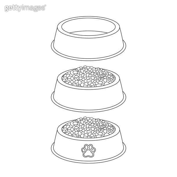 Hand drawn kids drawing cartoon Vector illustration pet food bowls, dog ...