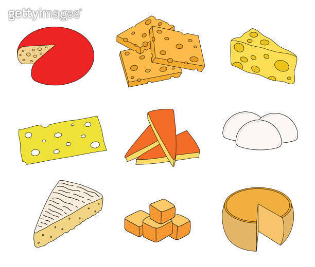 Kids drawing cartoon Vector illustration set of different types cheese ...