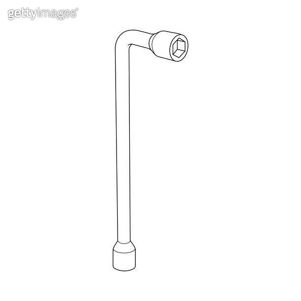 Hand drawn kids drawing Vector illustration L Type wheel spanner flat ...