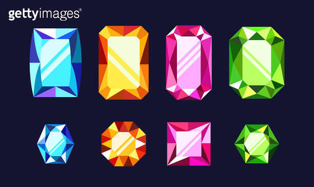 Cartoon Colorful Gemstones Game Assets. 2d Vector Set Of Vibrant ...