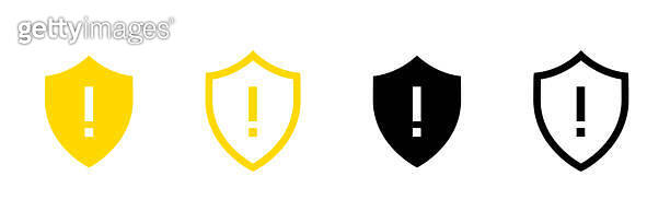 Shield icons. Attention, caution, danger, warning shield symbols ...