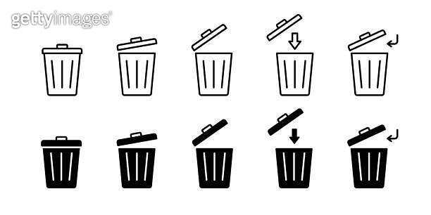 Bin icon set. Trash, garbage, waste glyph icons collection. Bin, bucket ...