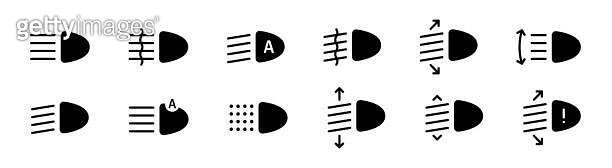 Headlight, light indicator dashboard icon collection. Car light symbol ...