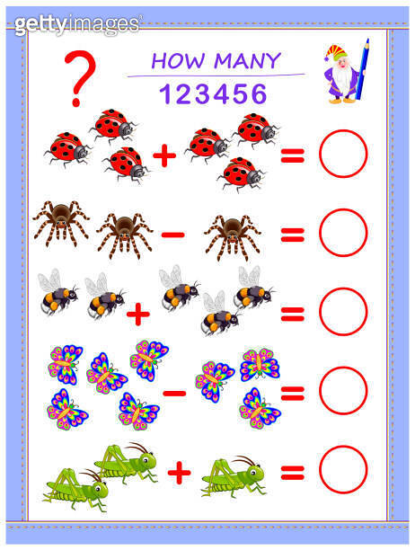 Educational page for children on addition and subtraction. Solve ...